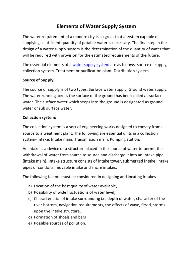 Elements of Water Supply System | PDF | Water Supply Network | Water Supply
