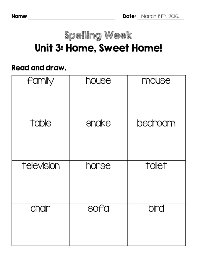 Spelling Week Unit 3: Home, Sweet Home!: Family House Mouse | PDF