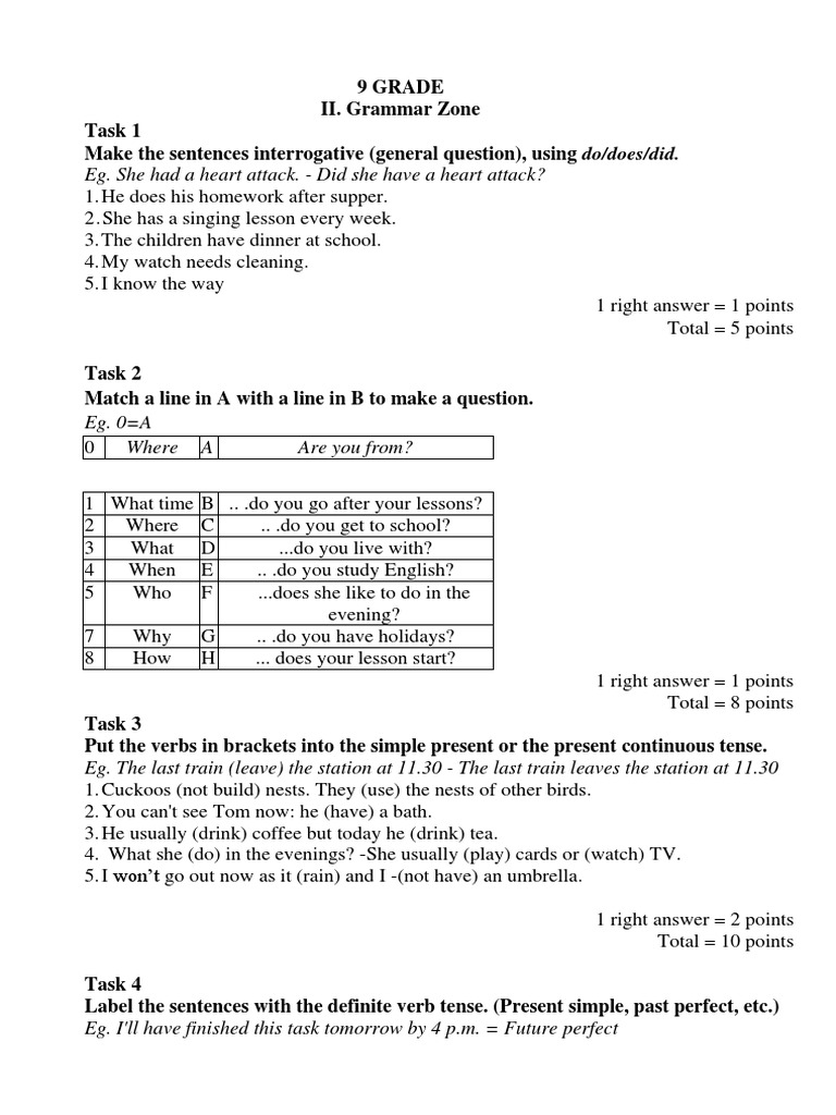 9 Grade Ii Grammar Zone | PDF | Grammatical Tense | Linguistic Morphology