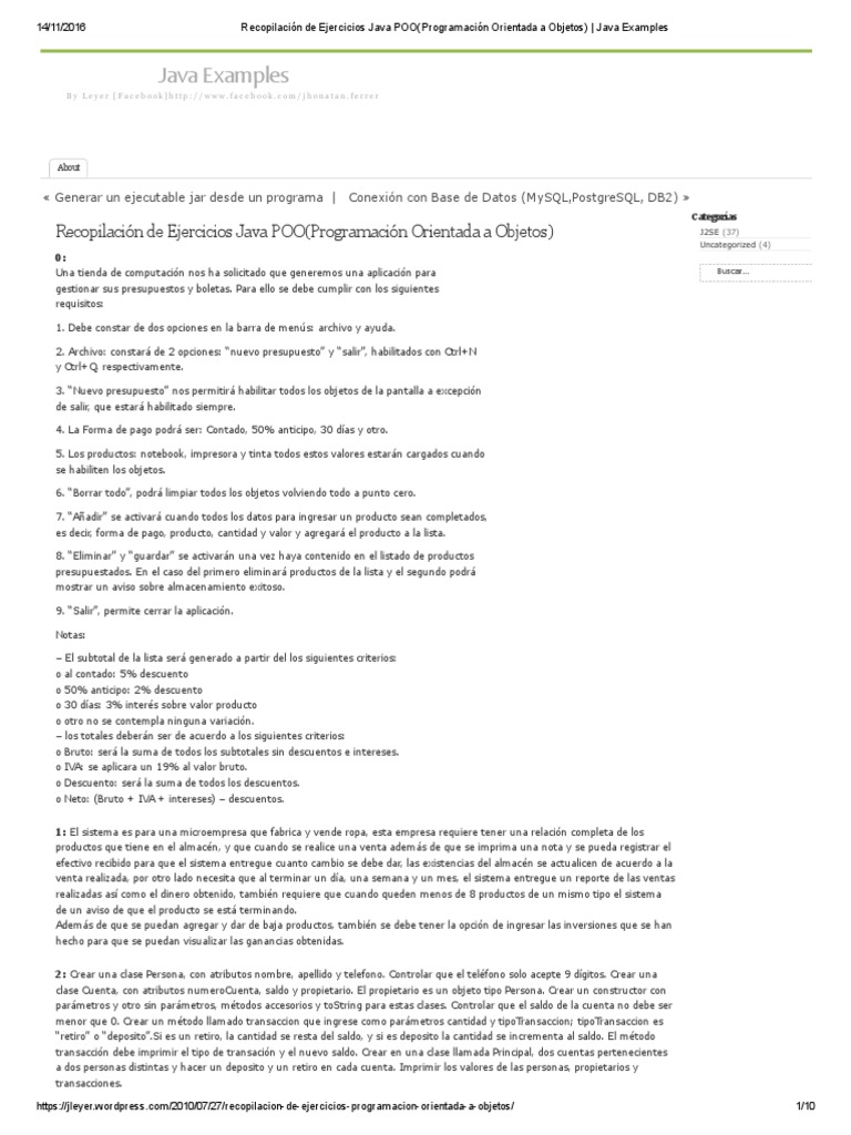 Recopilación de Ejercicios Java POO | PDF | Java (lenguaje de ...