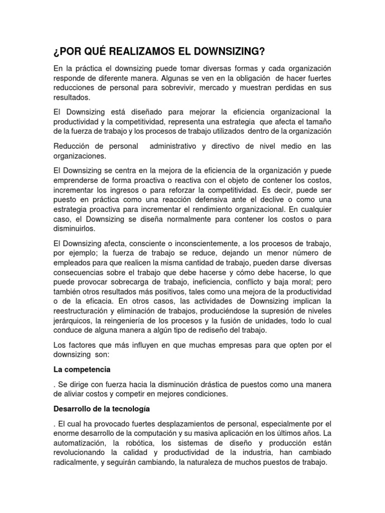 Estrategias y Objetivos del Downsizing | PDF | Planificación | Business