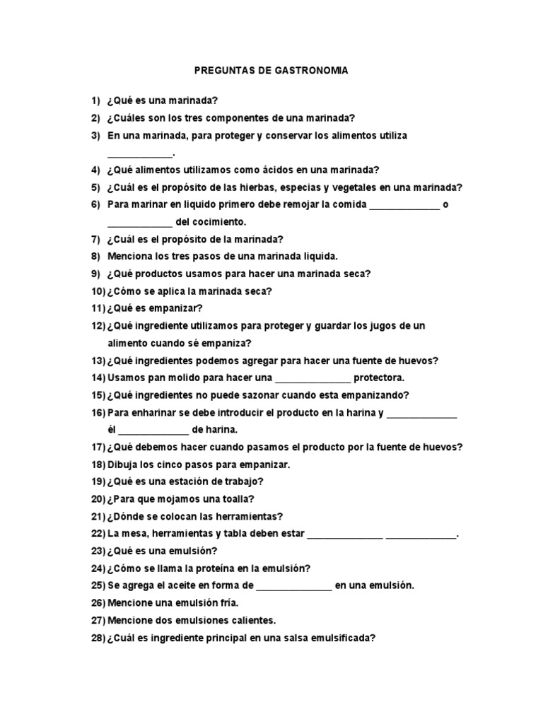 PREGUNTAS DE GASTRONOMIA