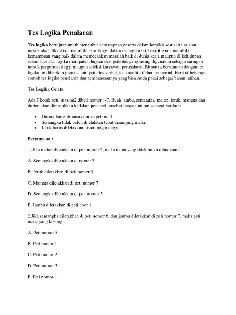 Tes Logika Penalaran | PDF | Seni & Disiplin Bahasa