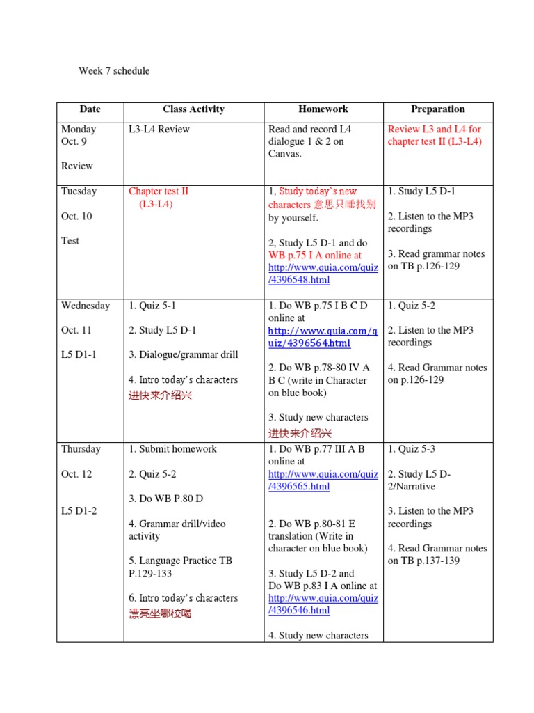 Date Class Activity Homework Preparation: Review L3 and L4 For Chapter ...