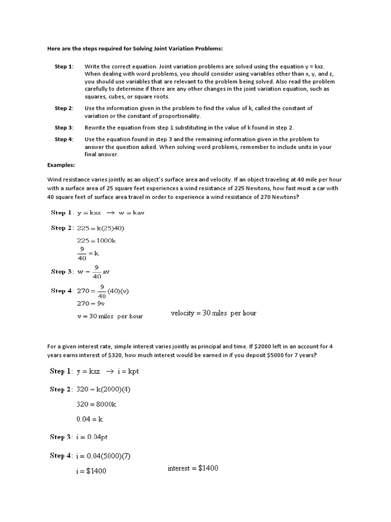 Here Are The Steps Required For Solving Joint Variation Problems | PDF