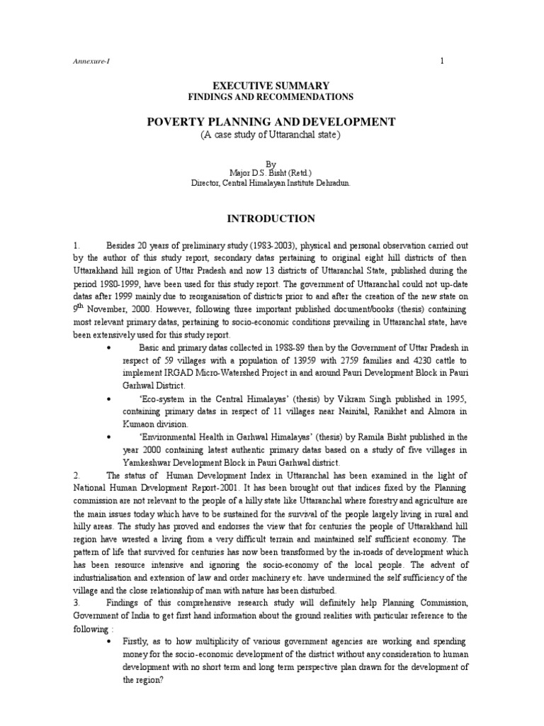 Poverty Planning and Development: A Case Study of Uttaranchal State ...