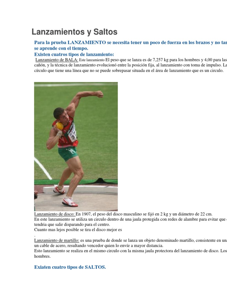 Los cuatro tipos de lanzamientos y saltos en atletismo: sus ...