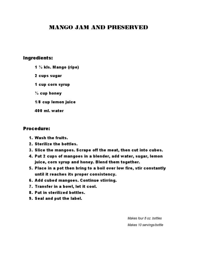 Mango Marmalade Recipe | PDF | Cooking, Food & Wine | Home & Garden