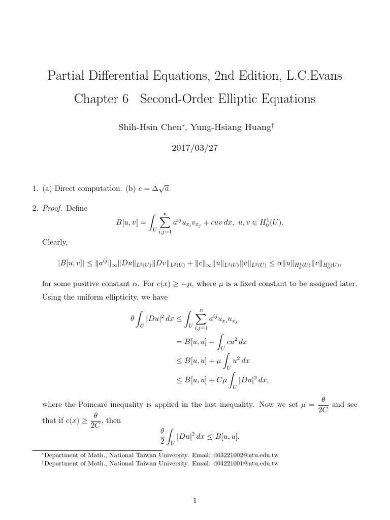 Evans Pde Solution Chapter 6 Second Order Elliptic Equations Pdf Hilbert Space