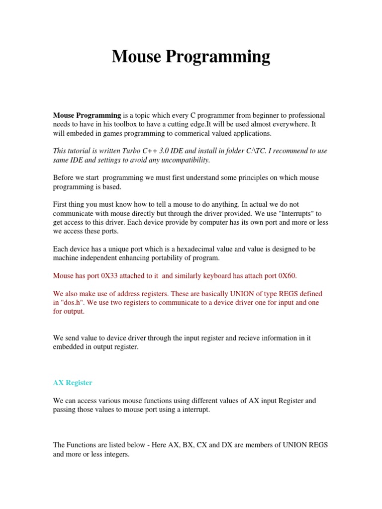 Mouse Programming | PDF | Input/Output | C (Programming Language)