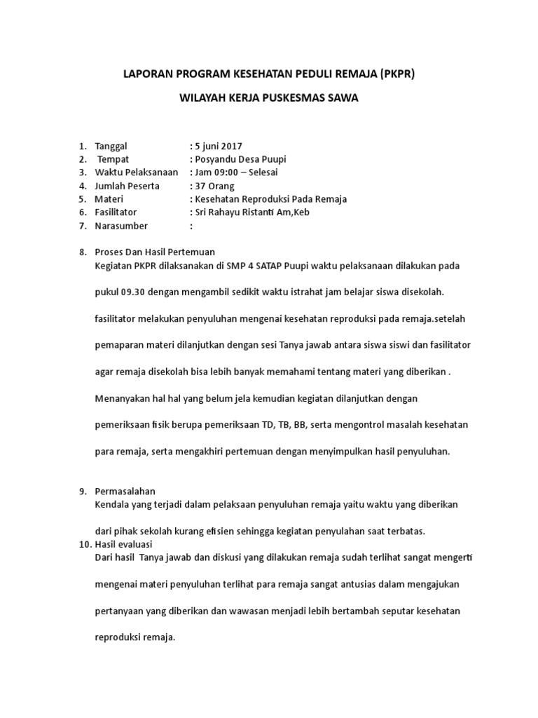 Laporan PKPR | PDF