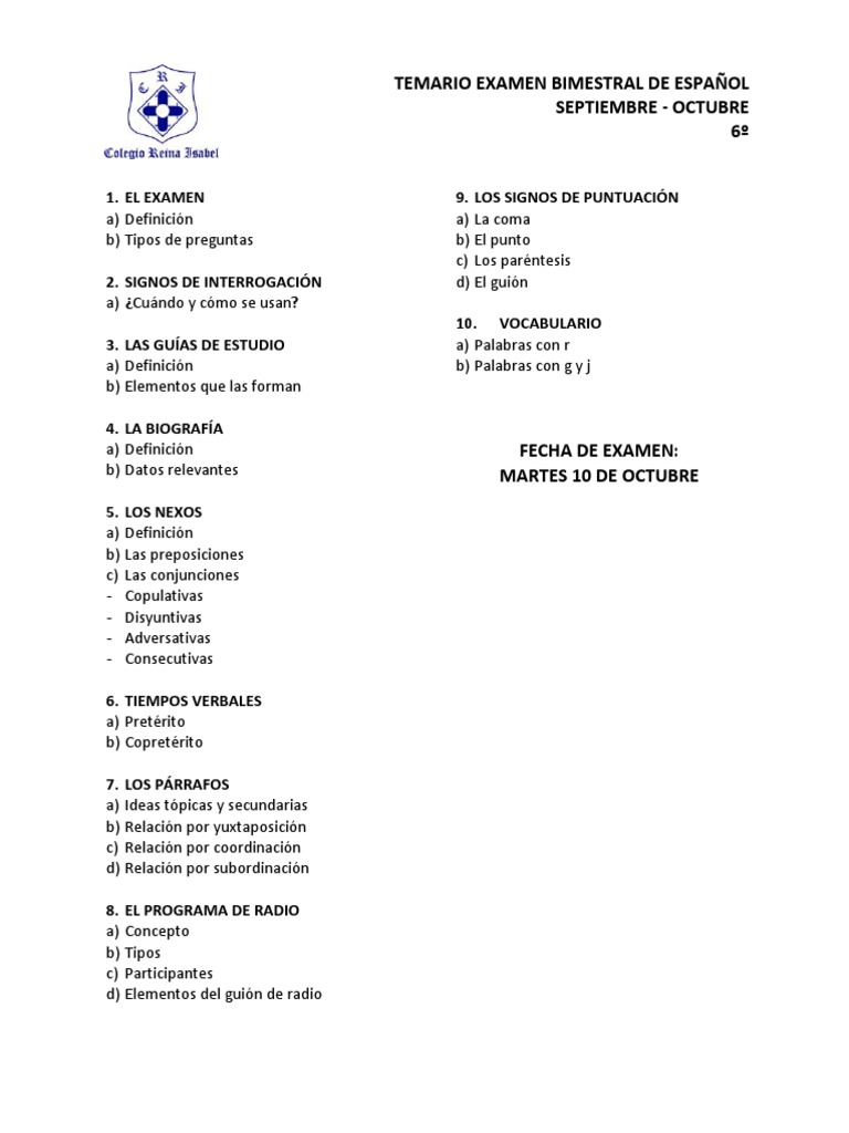 Temarios de Exámenes Bimestrales 6to. Grado | PDF | Fracción ...