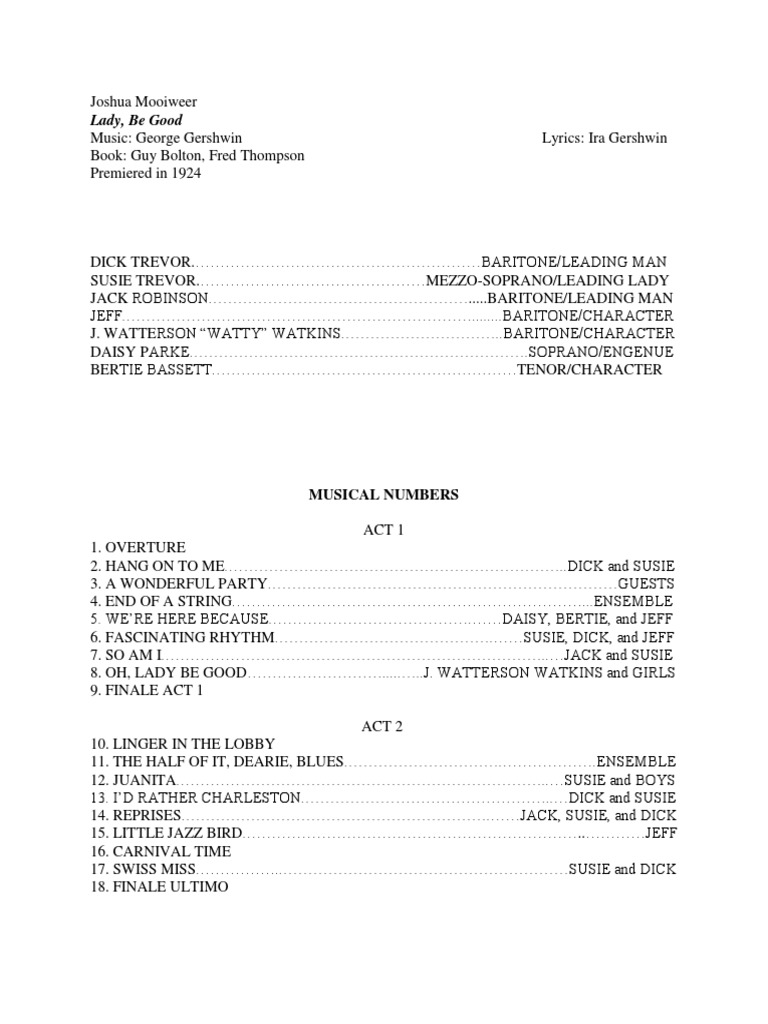 Lady, Be Good: Musical Numbers | PDF | Broadway Musicals | Entertainment