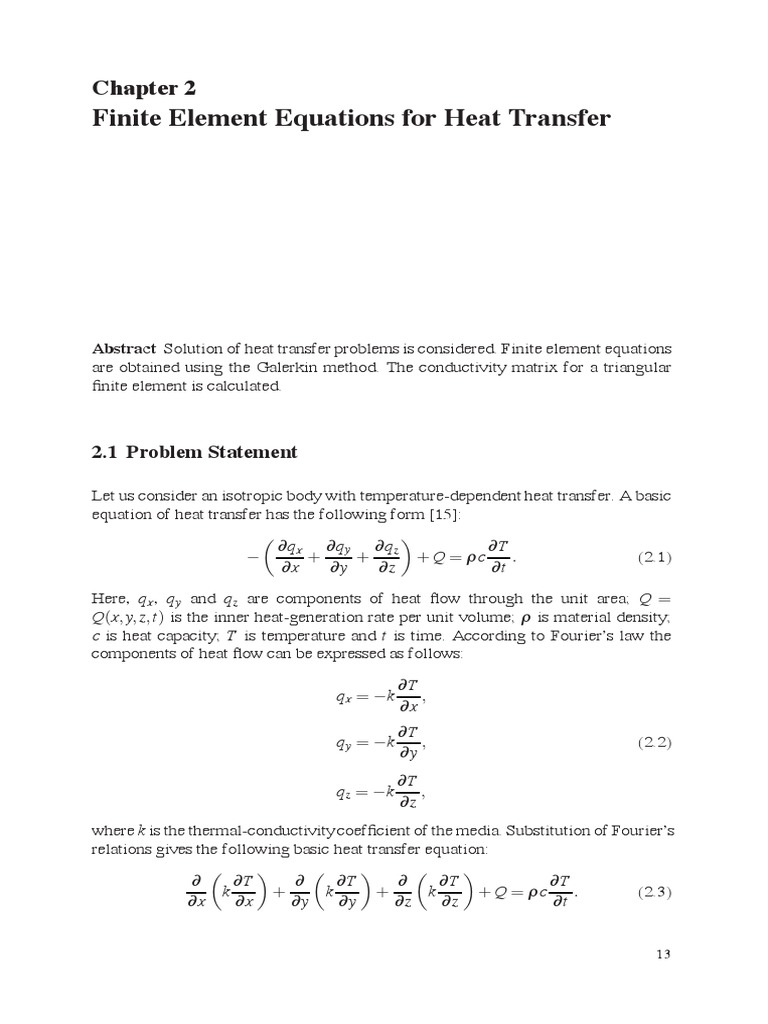 Finite Element Equations For Heat Transfer Pdf Finite Element