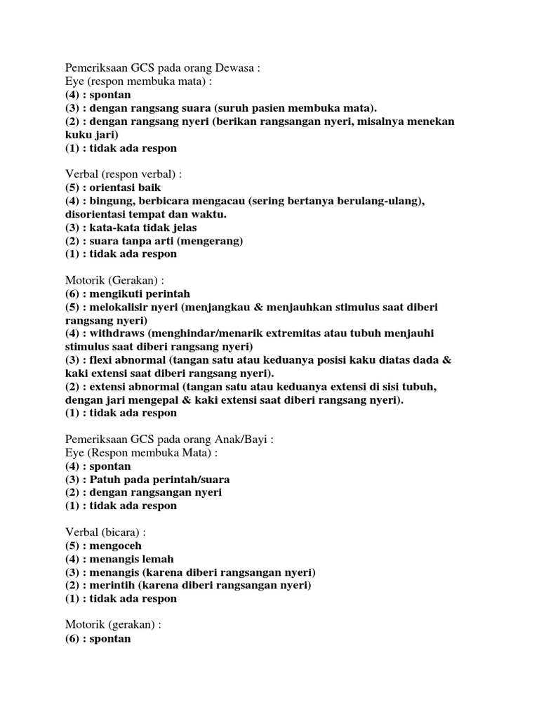 Pemeriksaan GCS Pada Orang Dewasa | PDF