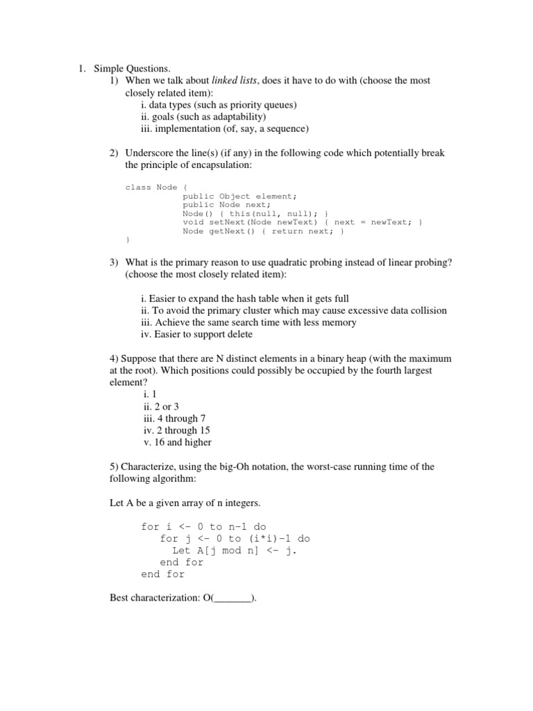 Data Structures Questions | PDF | Applied Mathematics | Algorithms And ...