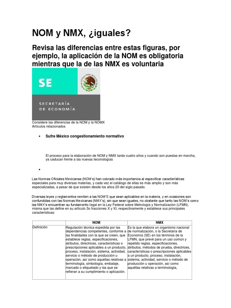Diferencias entre NOM y NMX | PDF | México | Regulación