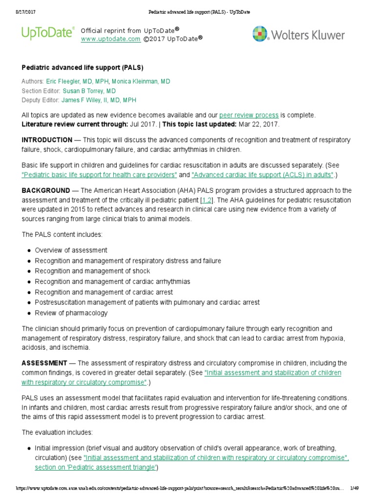 Pediatric Advanced Life Support (PALS) - UpToDate PDF | PDF | Shock ...