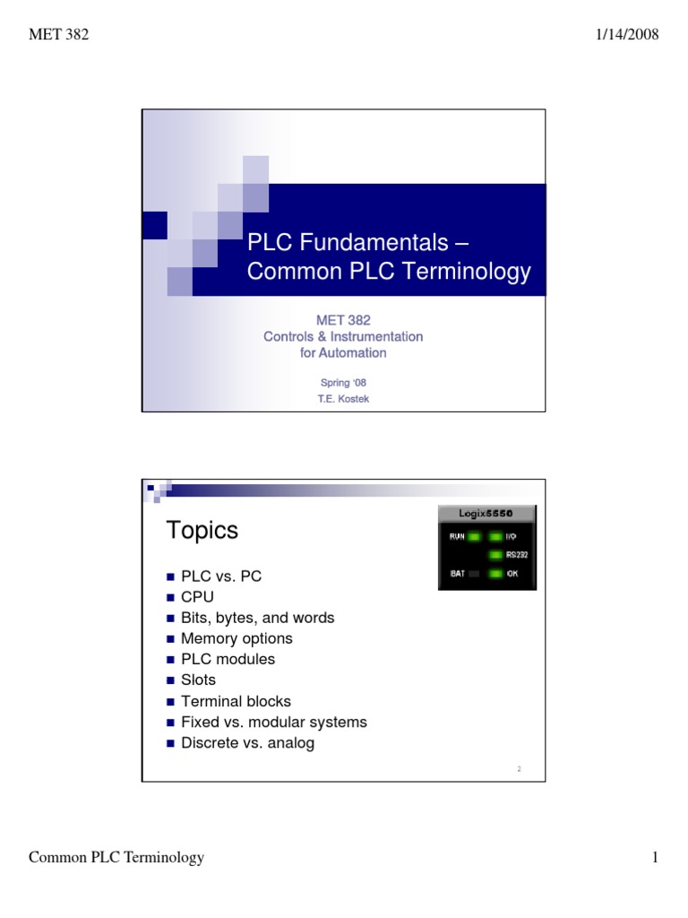 PLC Fundamentals Terminology PLC Tutorial | PDF | Programmable Logic ...