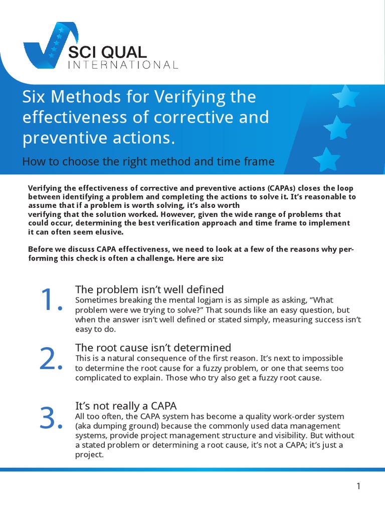CAPA Effectiveness Verification Methods | PDF | Environmental ...