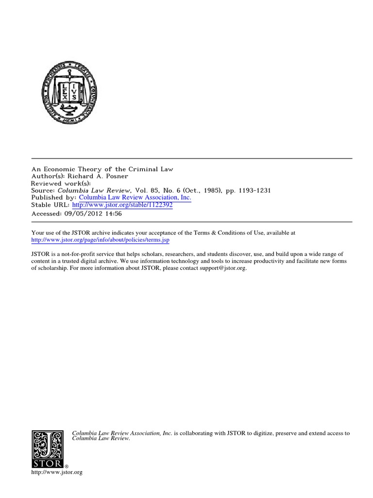 Shepherd - Posner Economic Theory | PDF | Tort | Crime & Violence