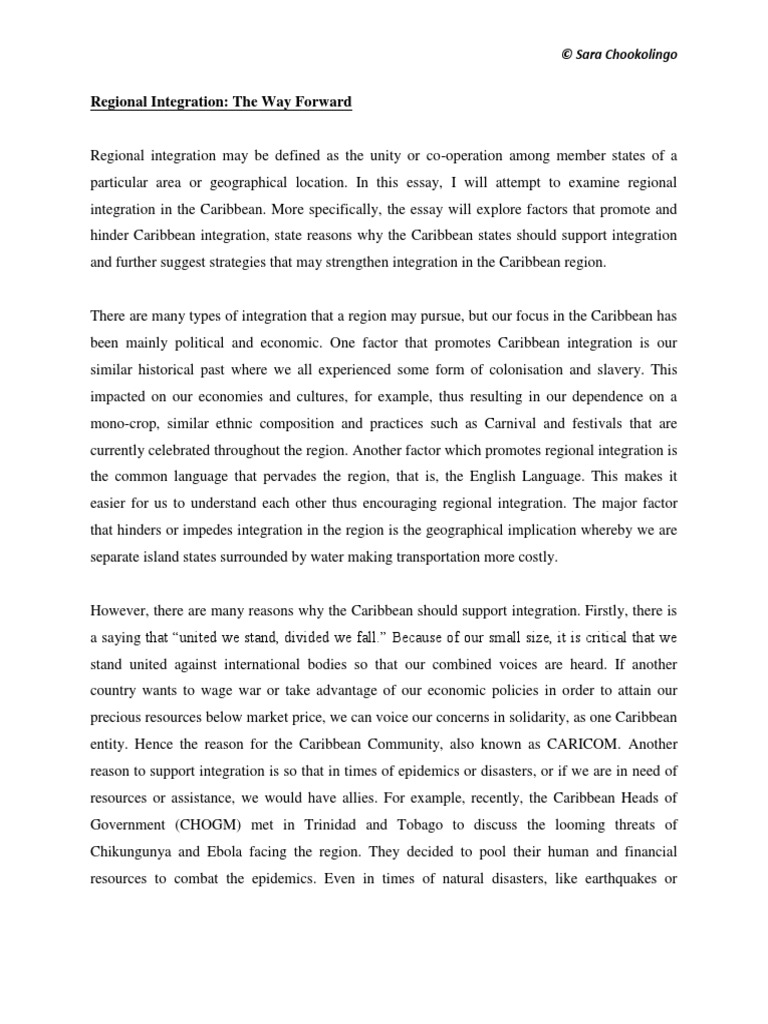 Regional Integration Essay | PDF | Regional Integration | Caribbean