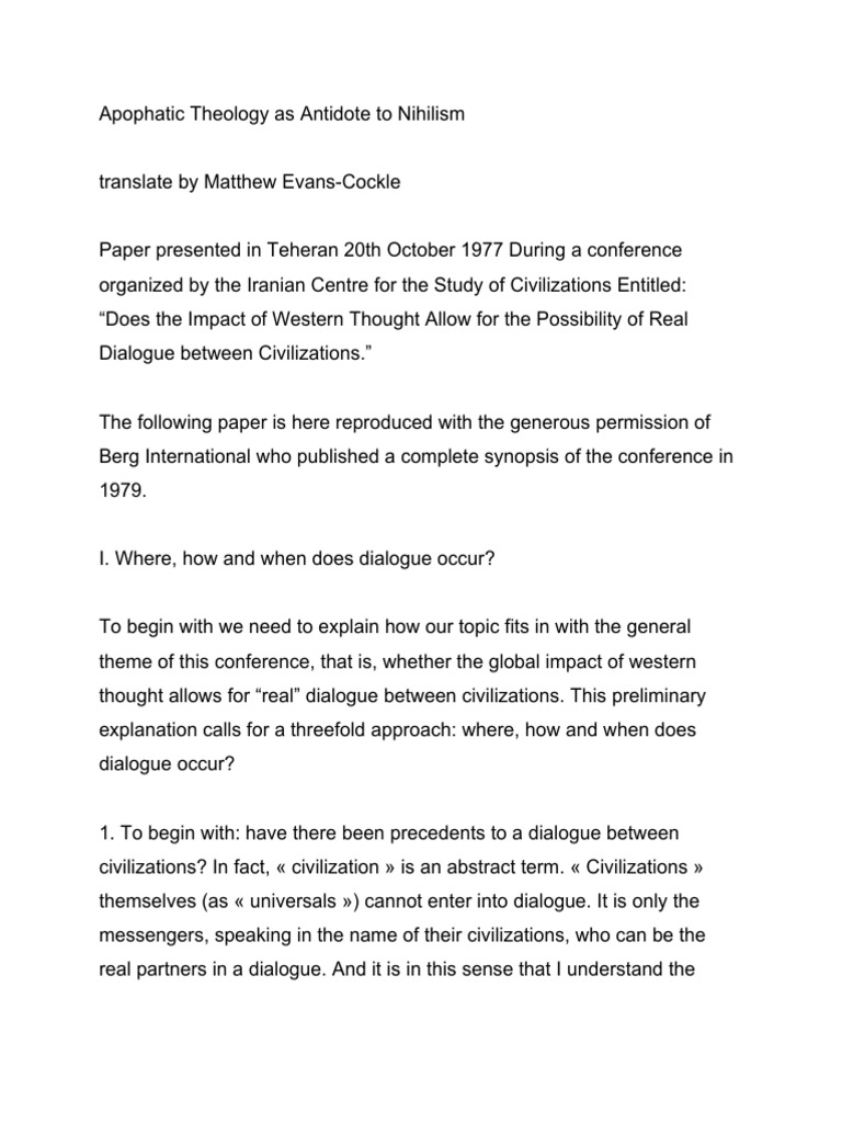 Apophatic Theology As Antidote To Nihilism | PDF | Nihilism | Absolute ...