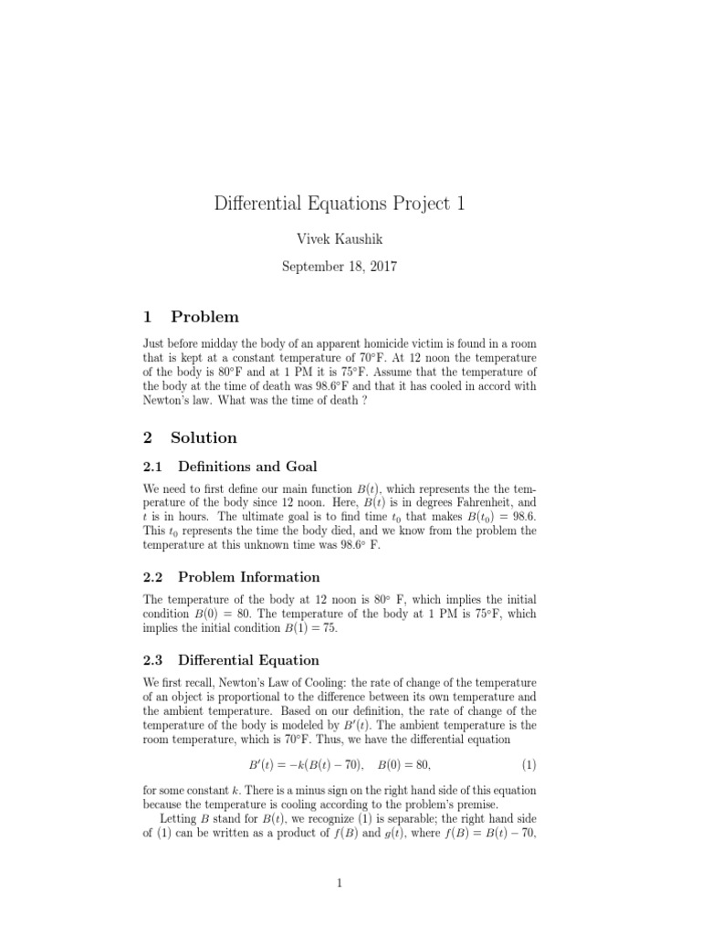 Project 1 | PDF | Differential Equations | Temperature