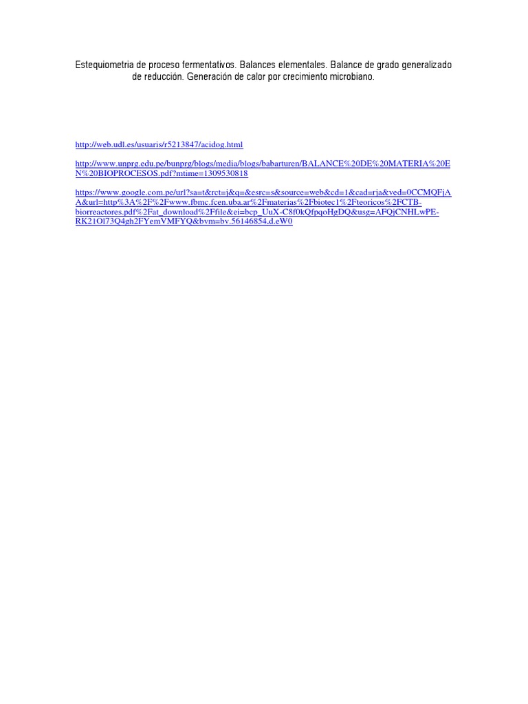 Estequiometria de Proceso Fermentativos | PDF