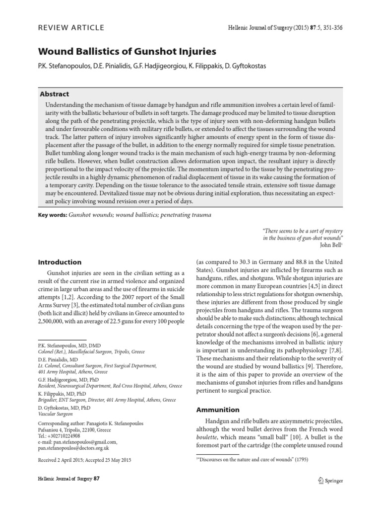 Wound Ballistics of Gunshot Injuries | PDF | Bullet | Cartridge (Firearms)