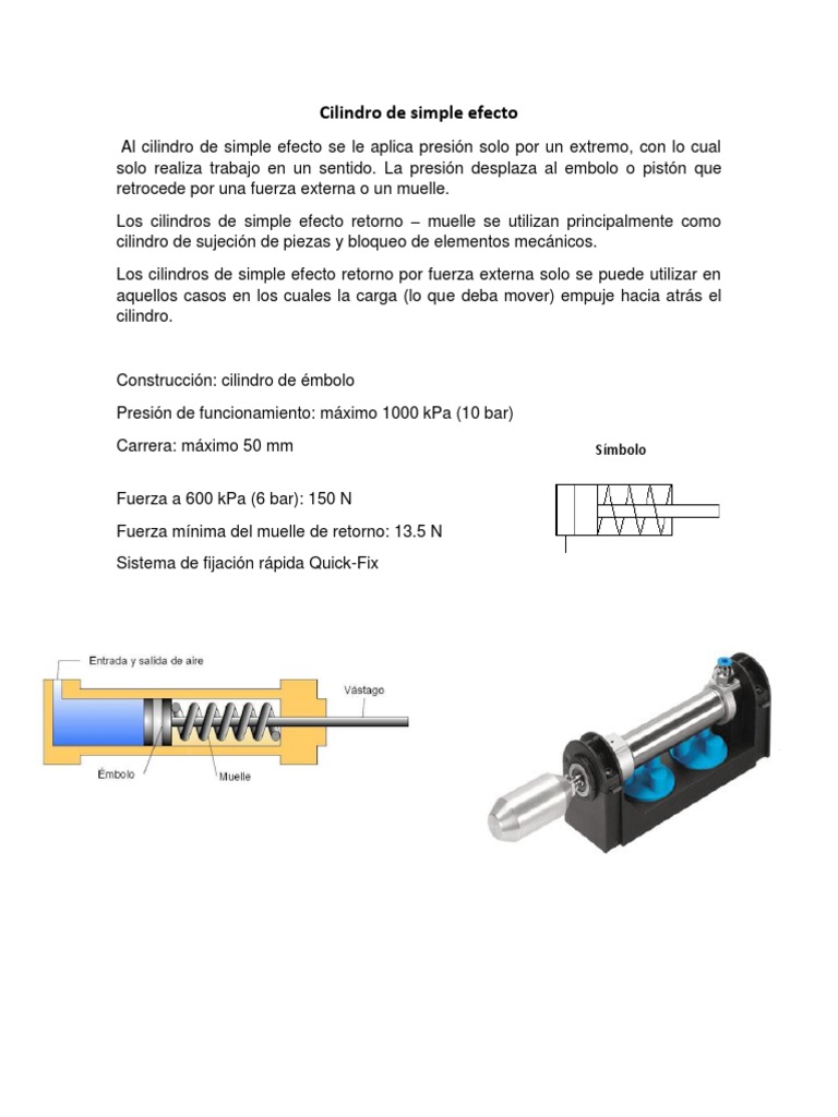 Cilindro de Simple Efecto: Funcionamiento y Partes | PDF | Pistón ...