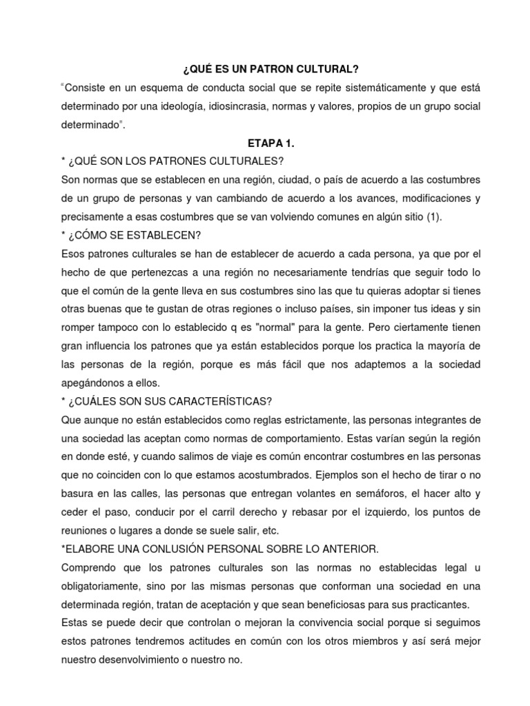Qué Es Un Patron Cultural | PDF | Sociedad | Comportamiento