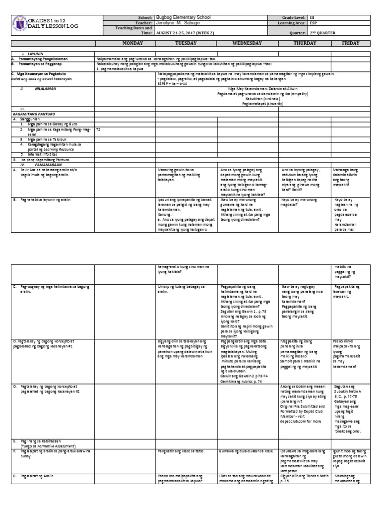 DLL - Esp 3 - Q2 - W2 | PDF