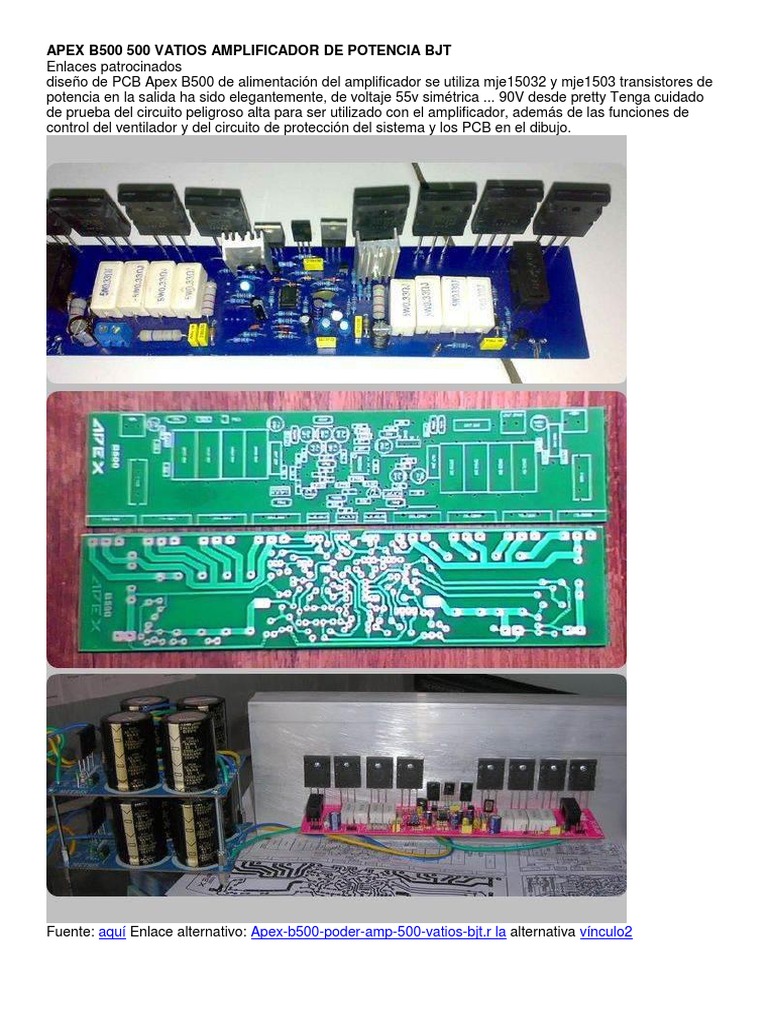 APEX B500 500watts Amplificador de Potencia BJT | PDF | Amplificador ...