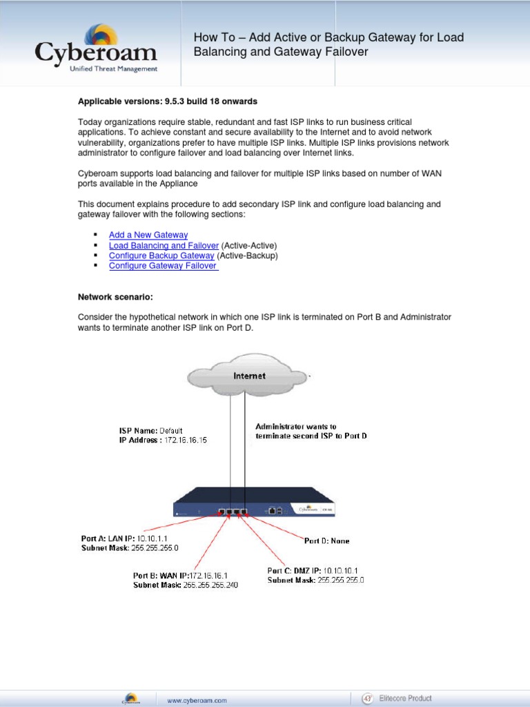 How To - Add Active or Backup Gateway For Load Balancing and Gateway Failover | PDF | Load ...