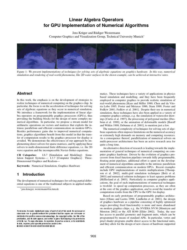 Kruger Westermann Linear Algebra Operators For Gpu Implementation Of Numerical Algorithms