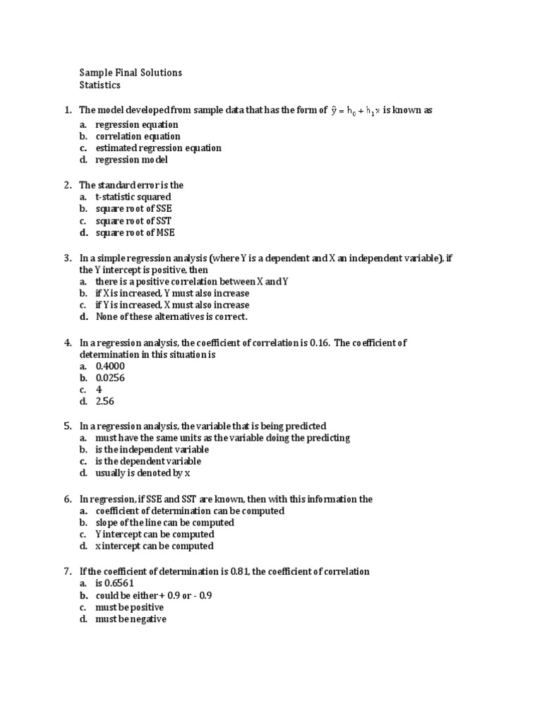 Regression Analysis Quiz | PDF | Coefficient Of Determination ...