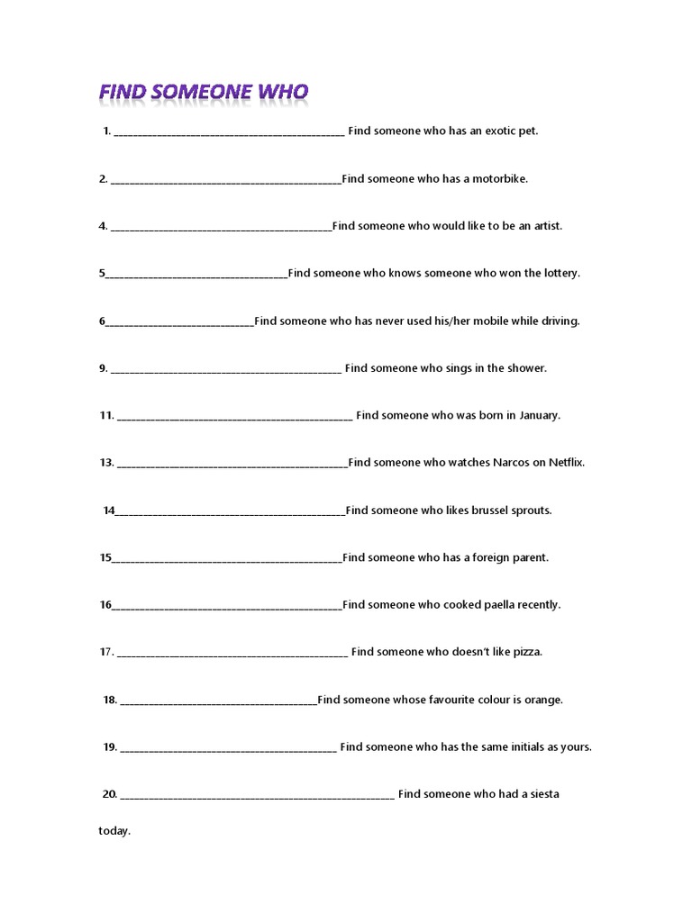 Find Someone Who Icebreaker First Day | PDF