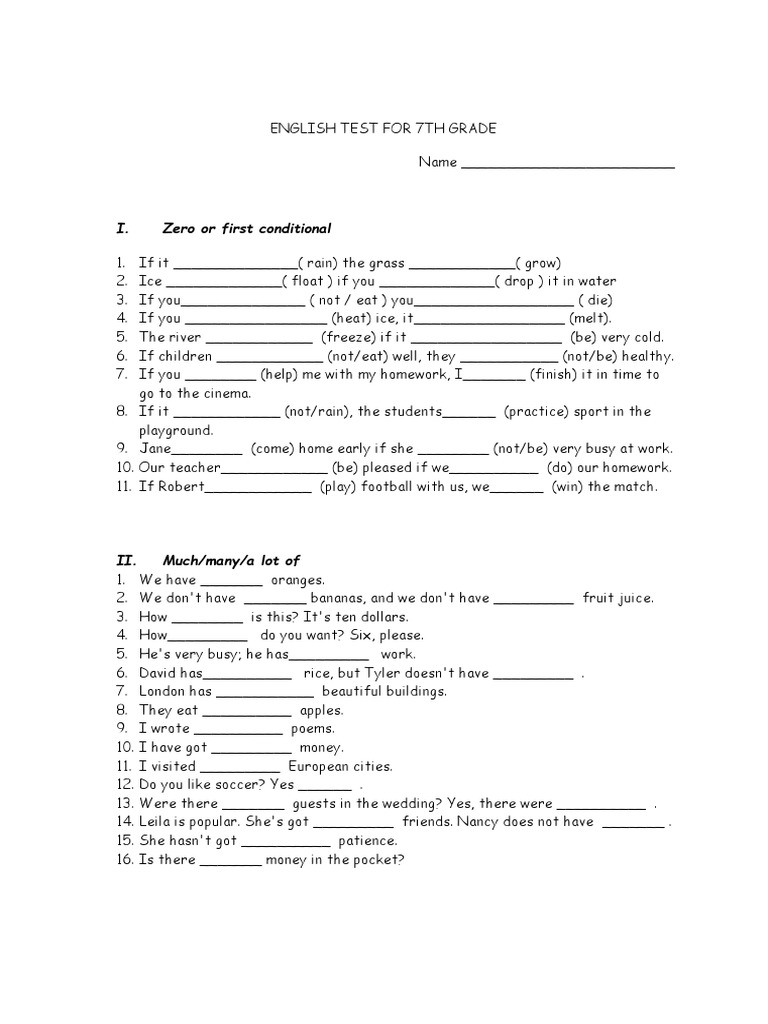 English Test For 7th Grade | PDF | Leisure