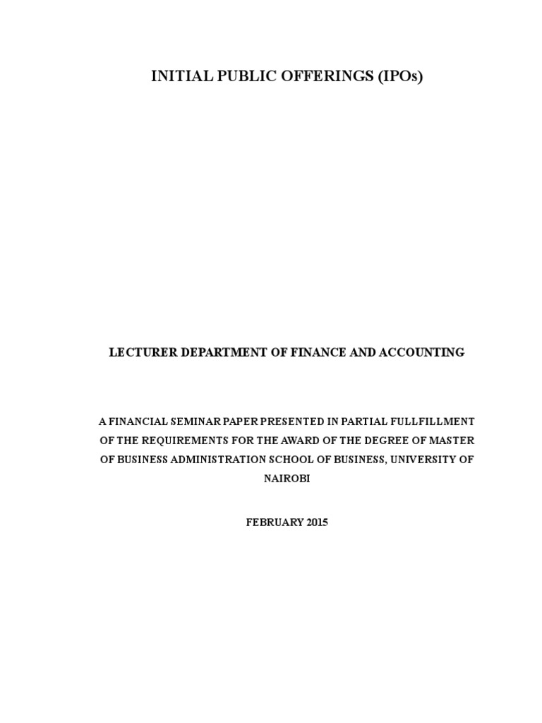 Initial Public Offerings (Ipos) : Lecturer Department of Finance and ...