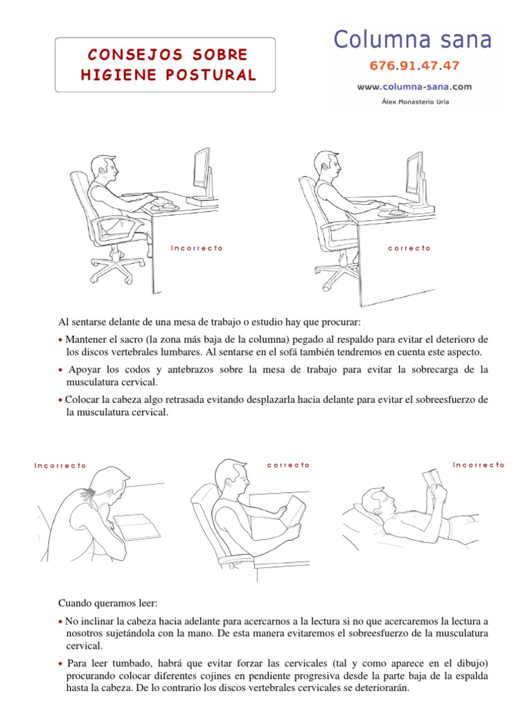 Higiene Postural | PDF | La columna vertebral | Dolor lumbar
