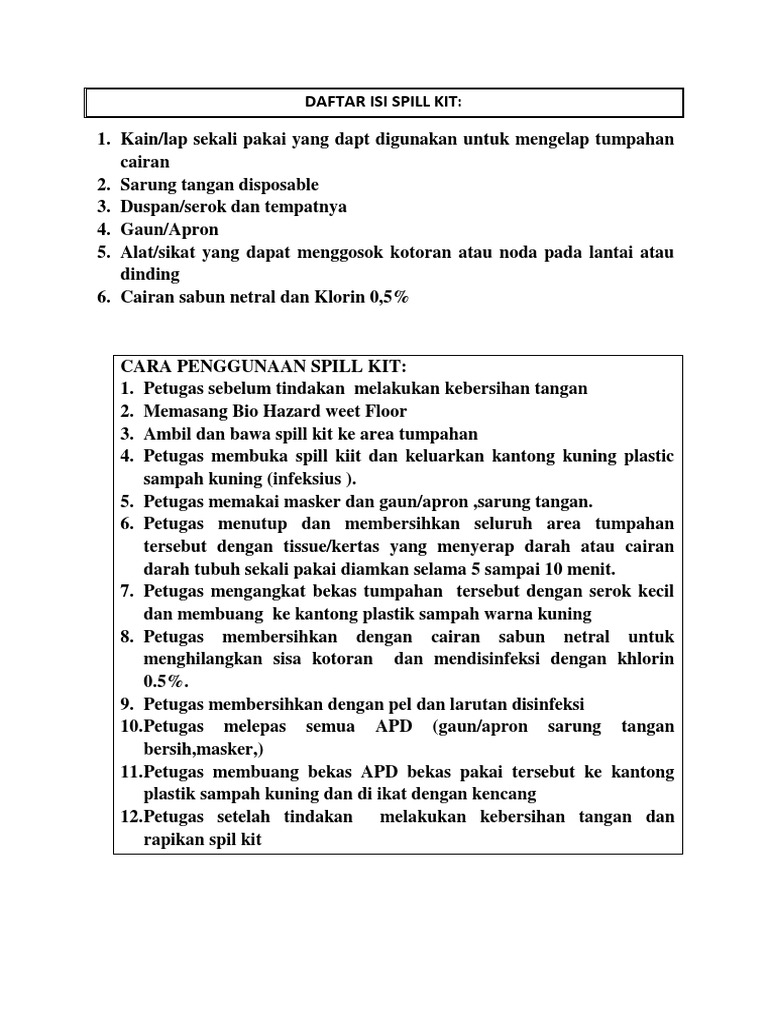Daftar Isi Spill Kit | PDF