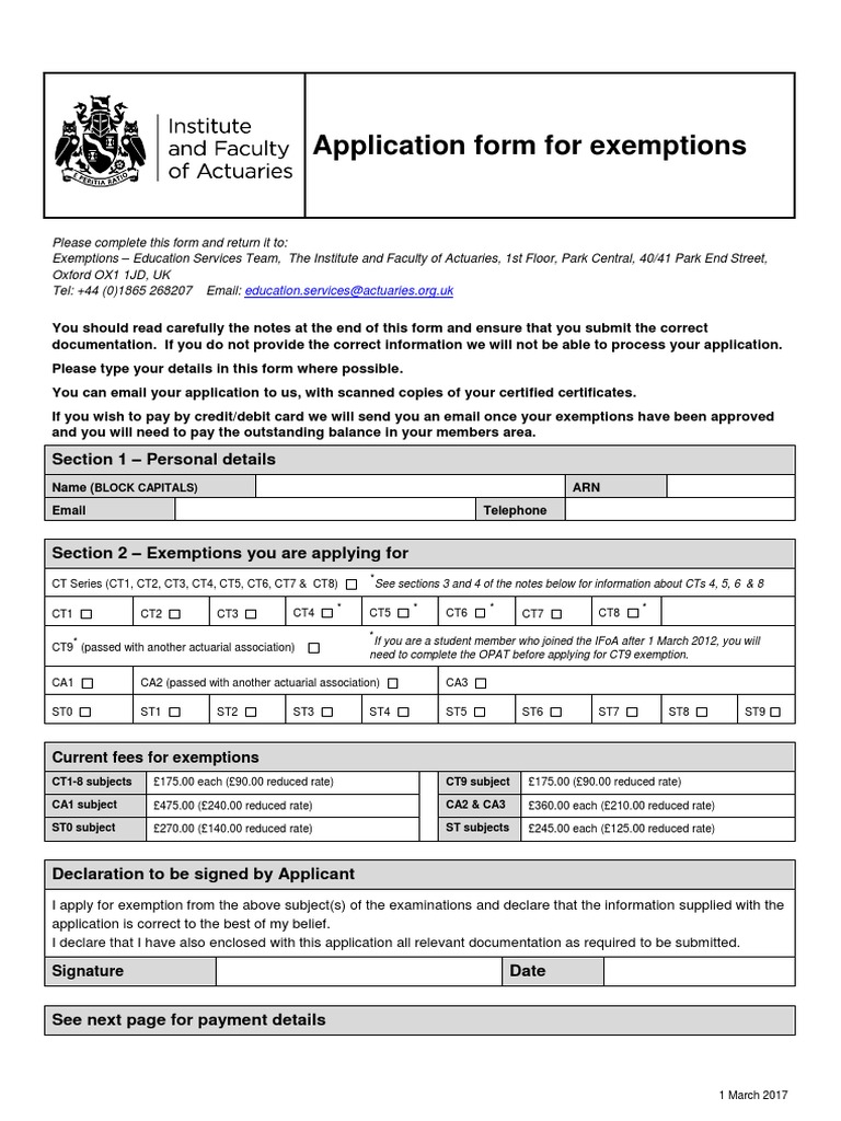 Exemptions Application Form 201703 | PDF | Academic Degree | Cheque
