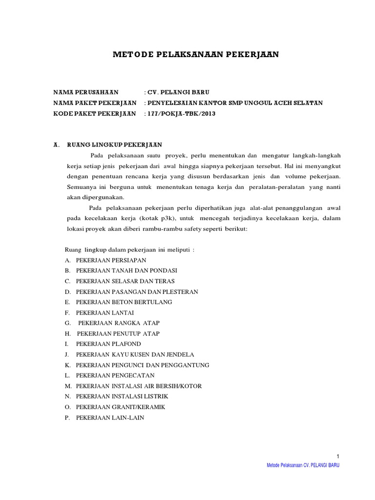 Metode Pelaksanaan Pekerjaan Gedung | PDF