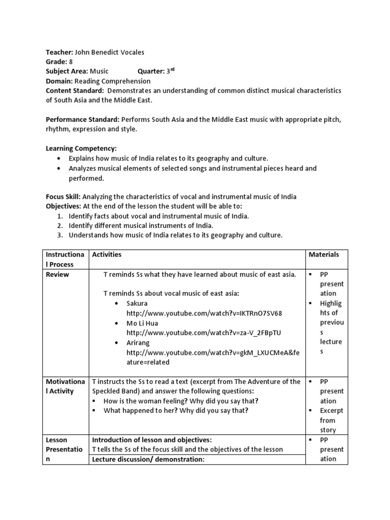 India Lesson Plan Draft | PDF | The Adventure Of The Speckled Band ...