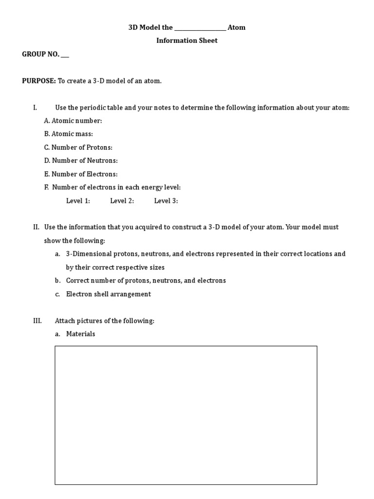 3D Model of The Atom Project Information Sheet and Rubric | PDF ...