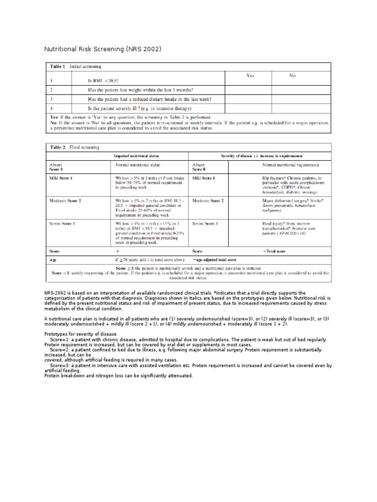Nutritional Risk Screening Nrs | PDF