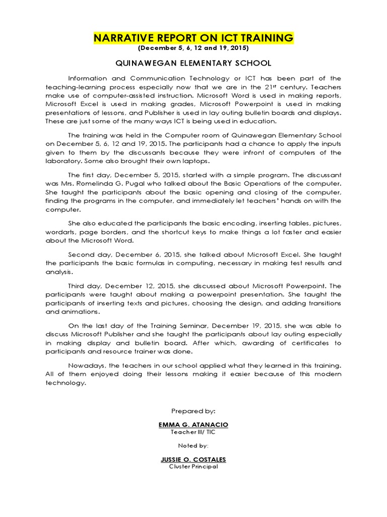 Narrative Report | PDF | Educational Technology | Teachers