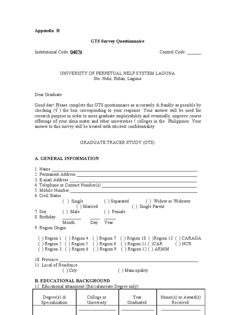 GTS Survey Questionnaire | PDF | Employment | Behavior Modification