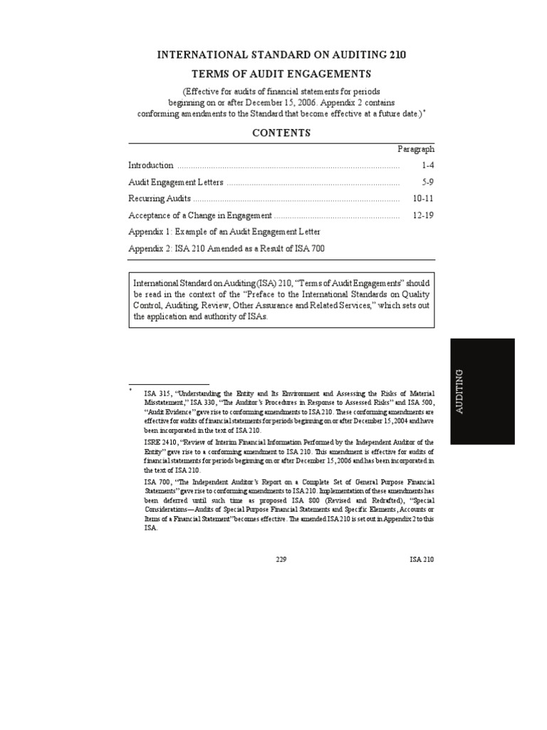 International Standard On Auditing 210 Terms of Audit Engagements | PDF ...